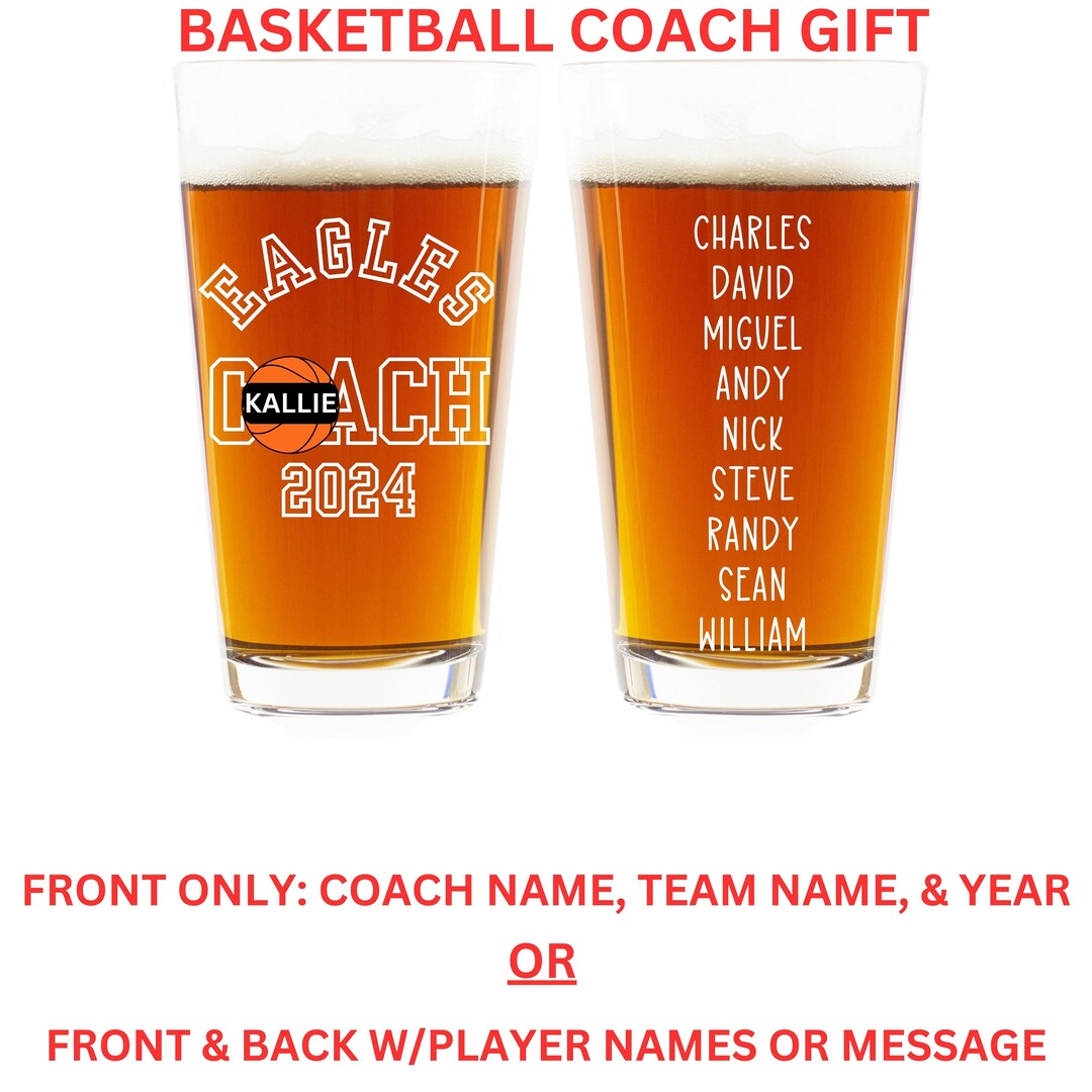 Gift for Basketball Coach Pint Glass, Coach Beer Glass, End of Season ...