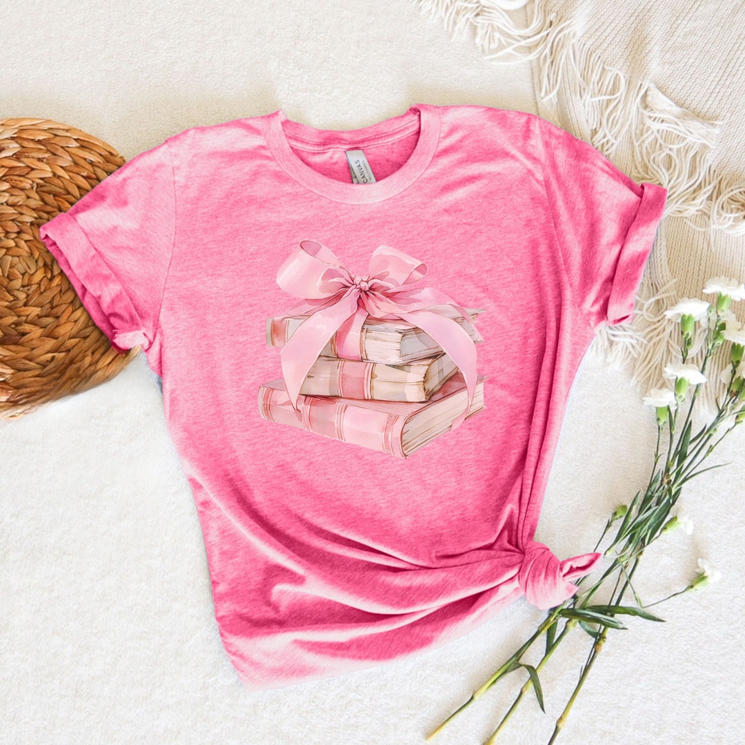 Pink Bow T Shirt for the Book Lover Shirt With Pink Bows Shirt,books ...