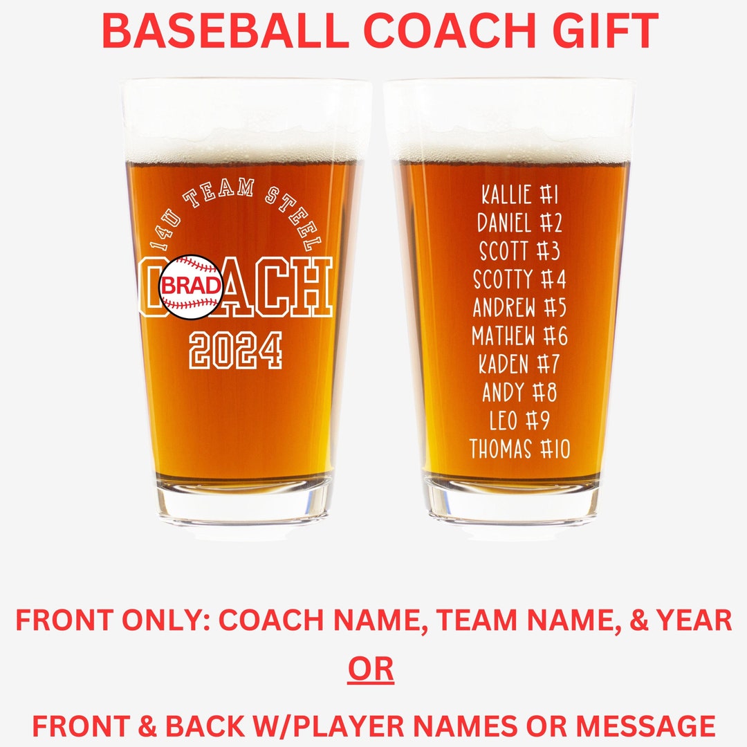 Personalized Baseball Coach Pint Glass With Player Roster | End-of ...