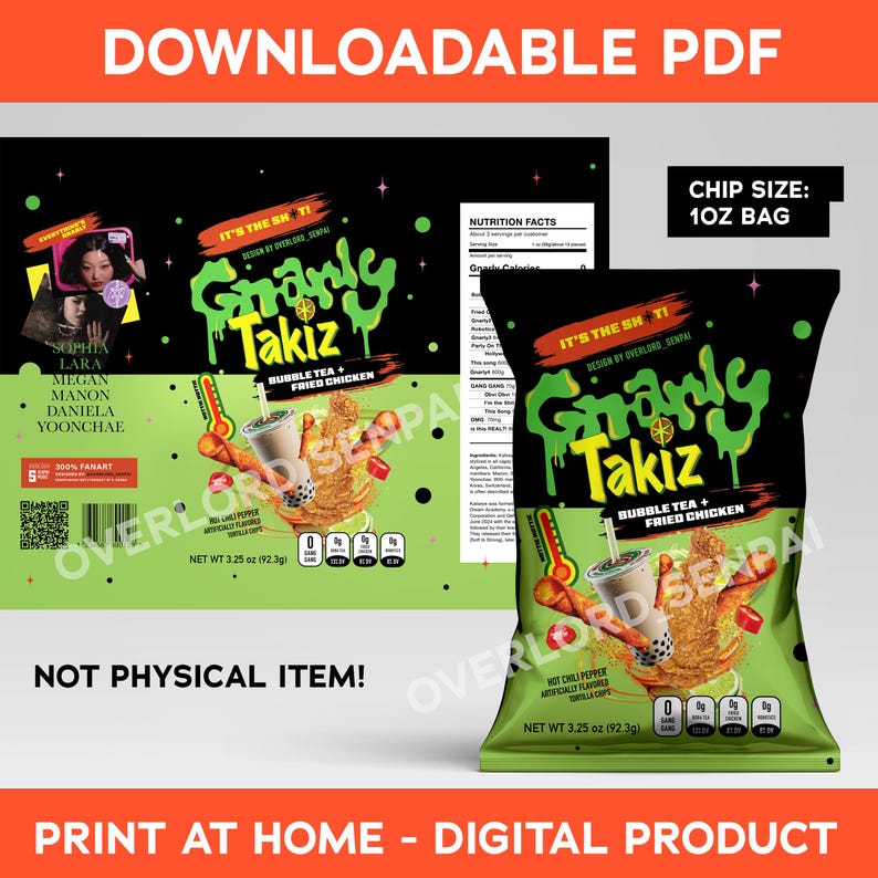 GNARLY TAKIS Chip Bag Digital Download Print | Custom Kpop Taki Chip ...