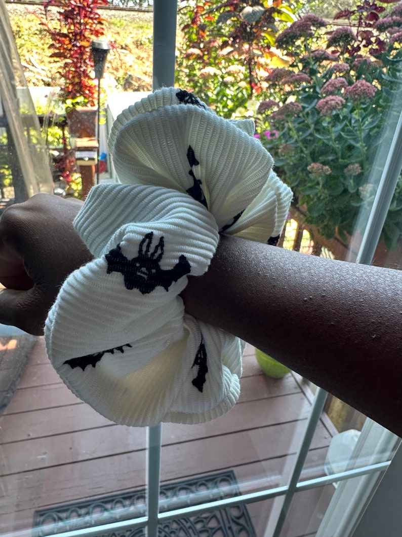Marnie White Bat Scrunchie/ribbed Knit Scrunchies/ XL Scrunchies/vsco ...