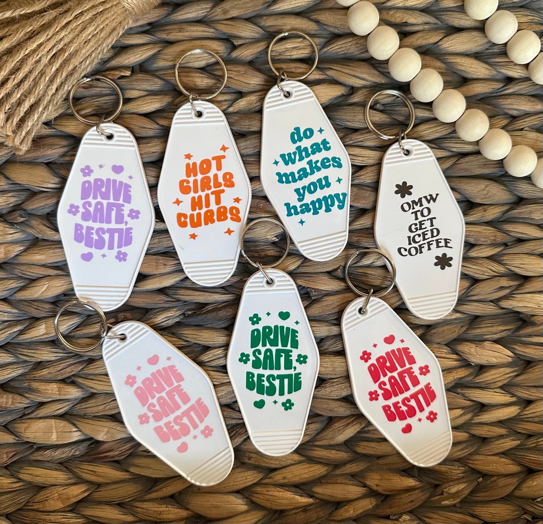 Retro Motel Key Chain,pink Glitter,keychain,cute Accessories,floral ...