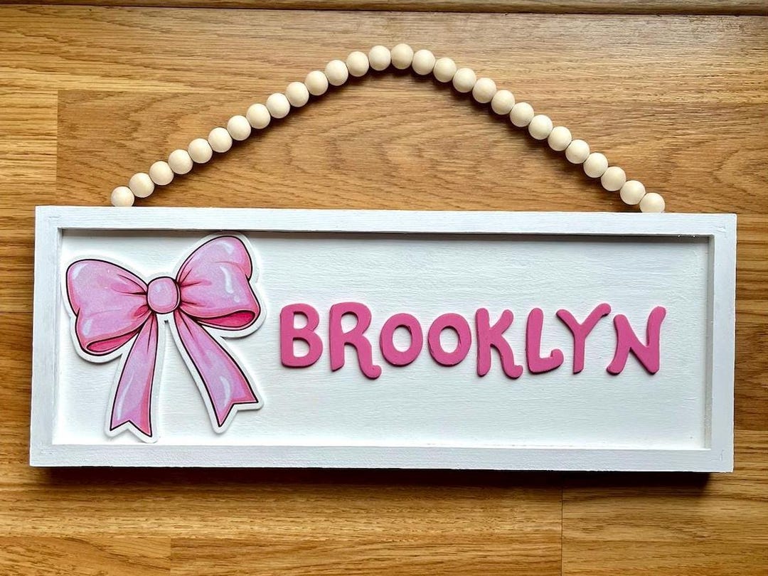 Bow Name Sign • Hairbow Name Sign • Girl Sign With Bow • Dorm Room Sign ...