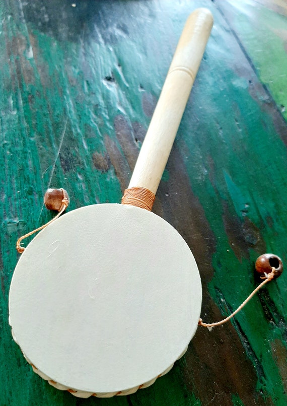 Wooden Tambourine and Natural Skin Rattle | Etsy