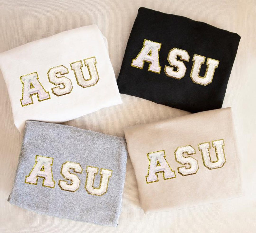 ASU Crewneck Sweatshirt Chenille Letter White Gold Sequin Letters ...
