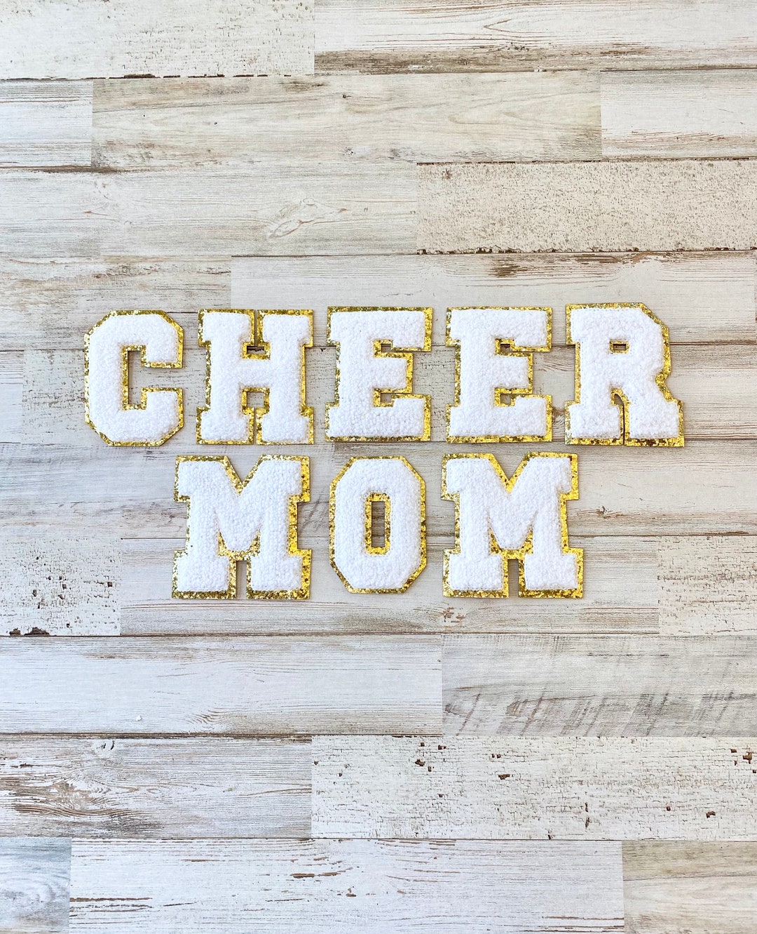 CHEER Mom Patch Letter DANCE Mom Craft Varsity Letter White Gold ...