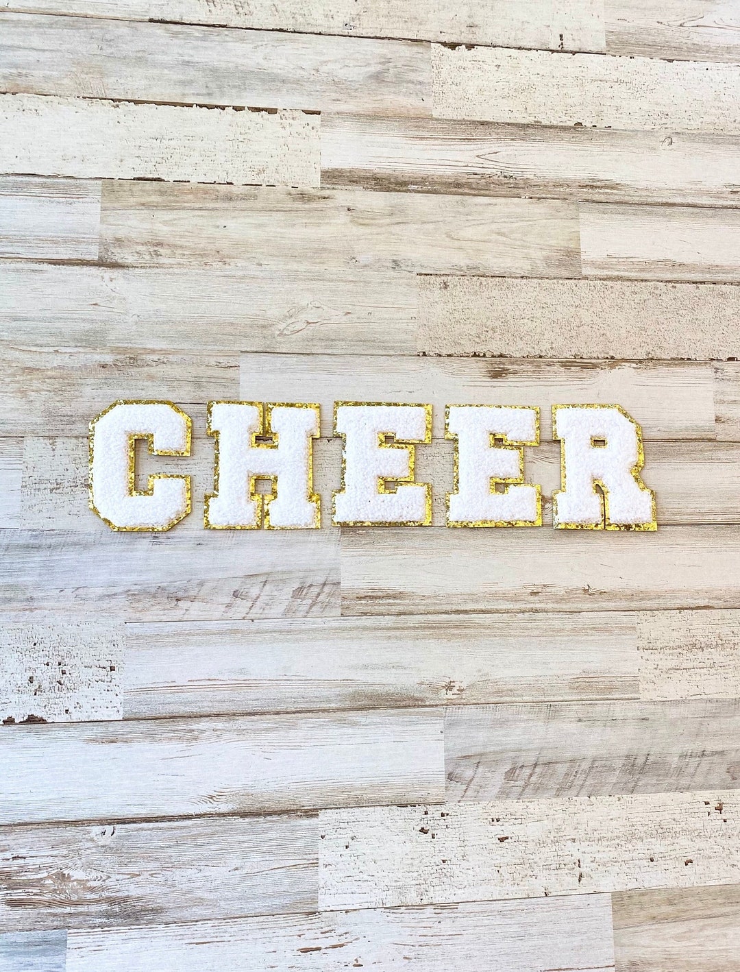 CHEER Patch Letter Cheer Craft Varsity Letter White Gold Glitter CHEER ...