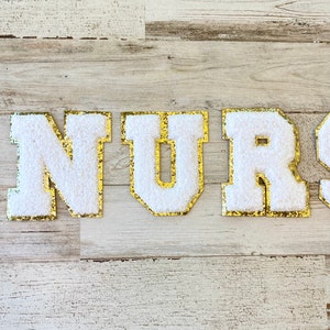NURSE Patch Letter Nurse Craft Varsity Letter White Gold Glitter ...