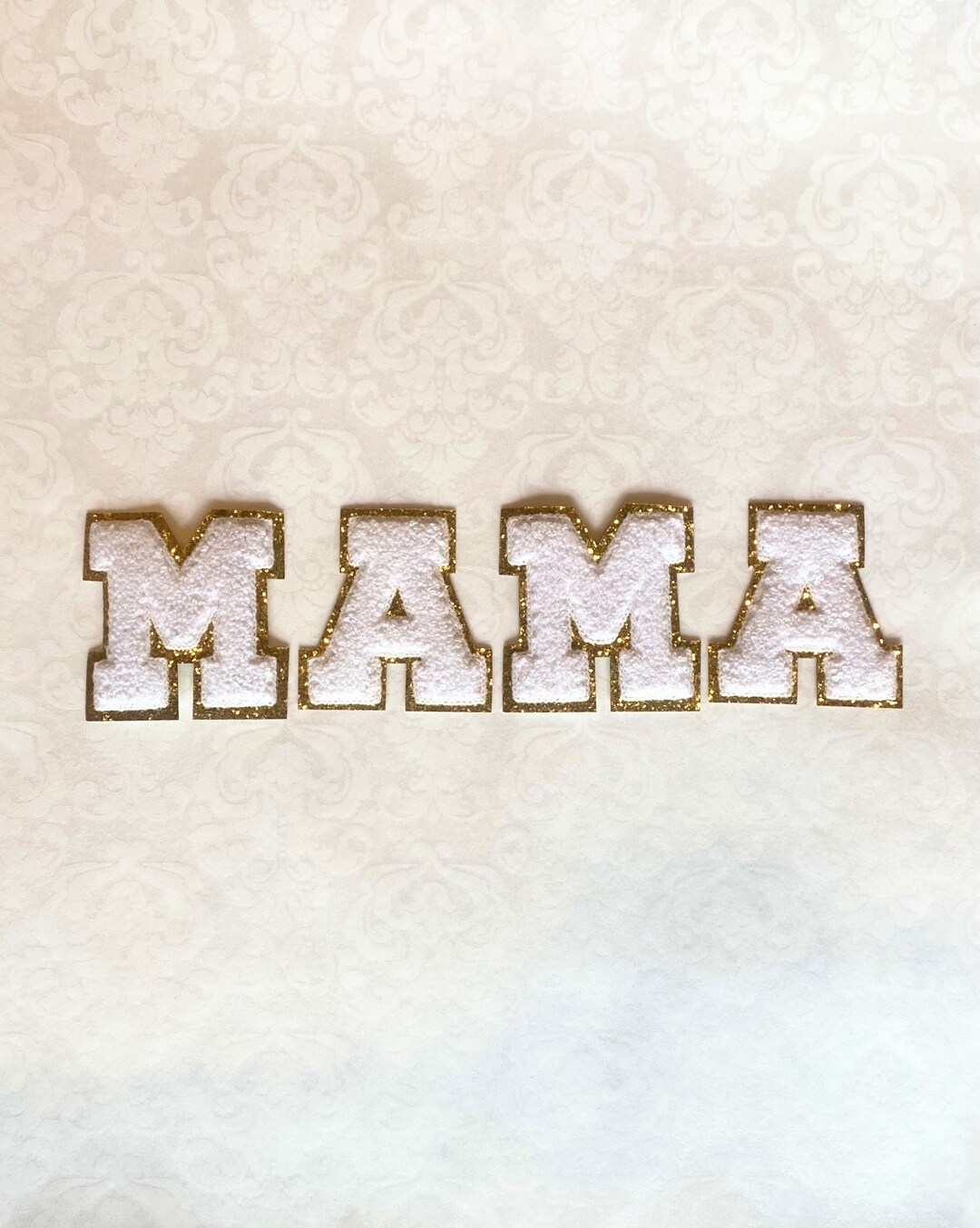 Mama Gold Glitter MAMA Chenille Patch DIY Chenille Letter Iron on ...