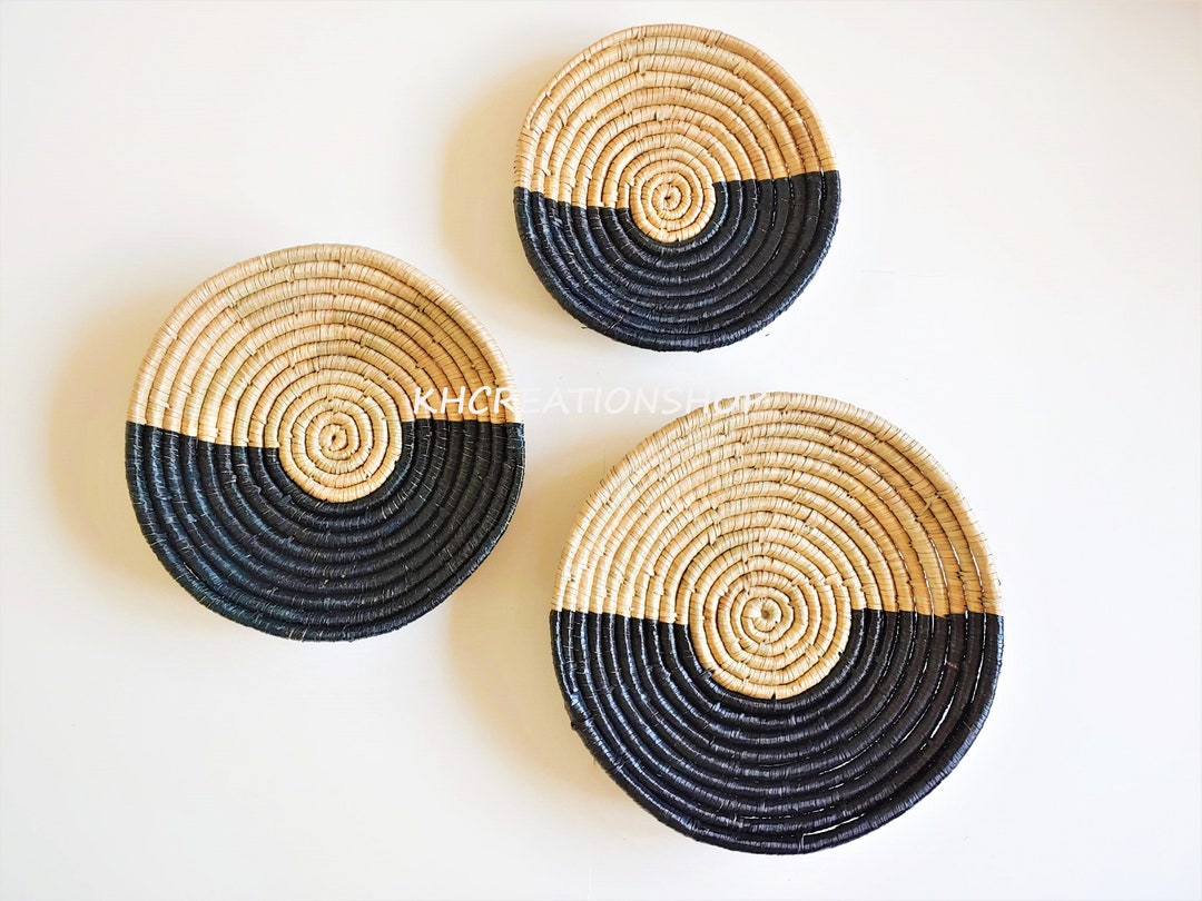 Set of 3 Woven Basket Wall Decor, Round Hanging Wall Basket, Boho Wall ...