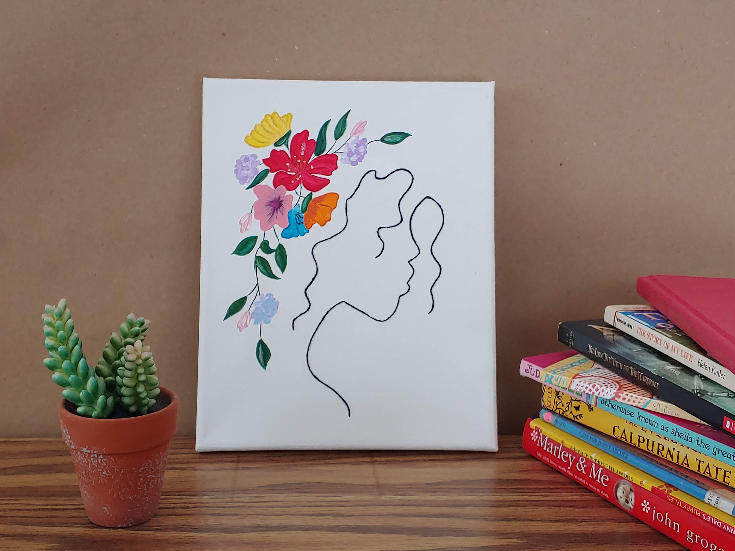 Embroidered Canvas Painting Line Art, Acrylic Paint With Flower ...