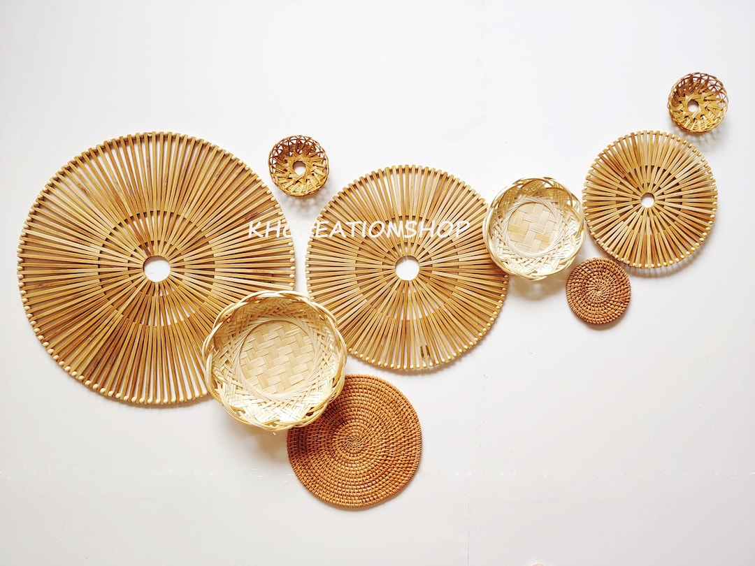 Boho Basket Set Wall Decor, Rattan Wall Decor, Wicker Wall Decor, Boho ...