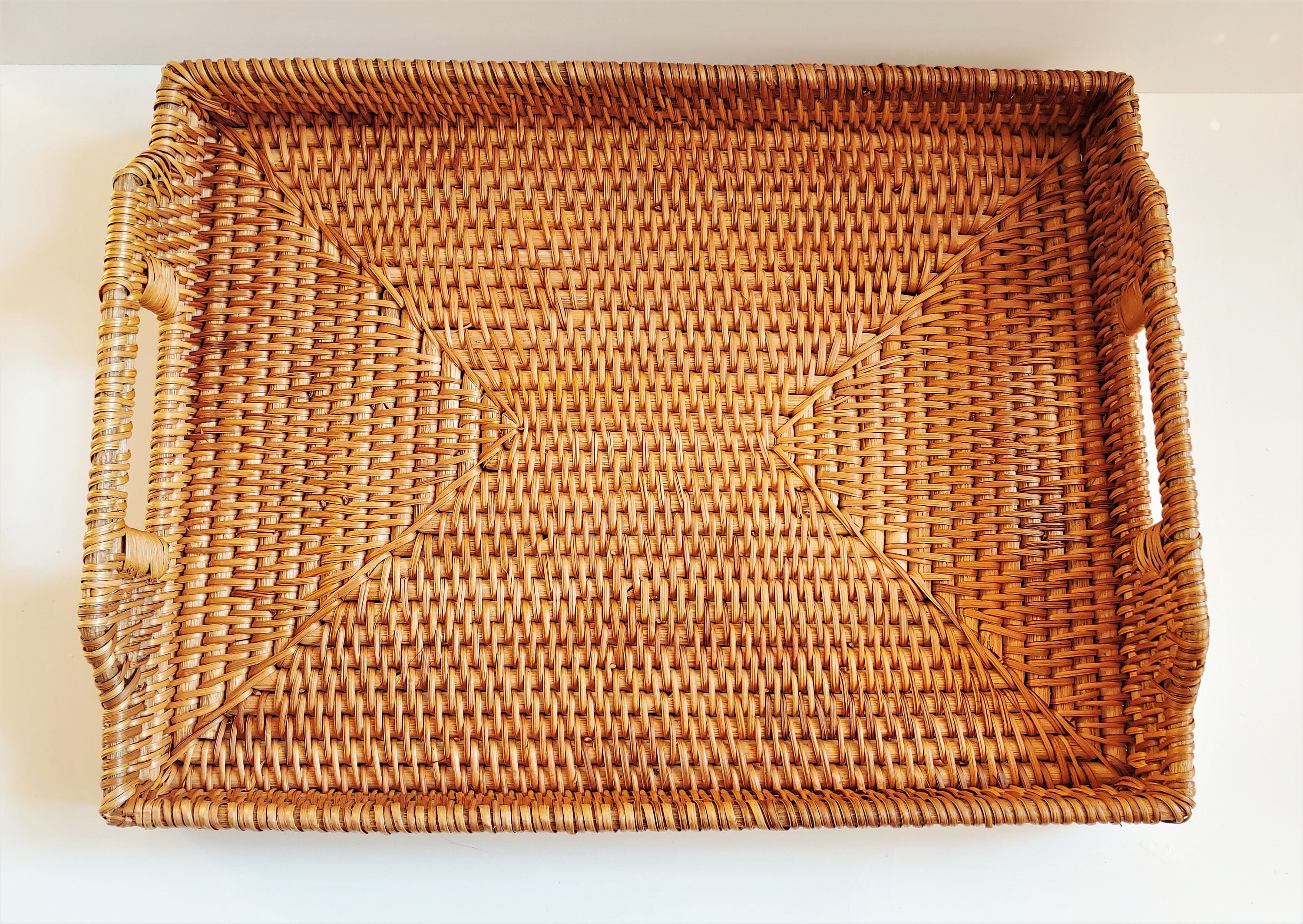 Rectangular Rattan Serving Tray With Handles for | Etsy