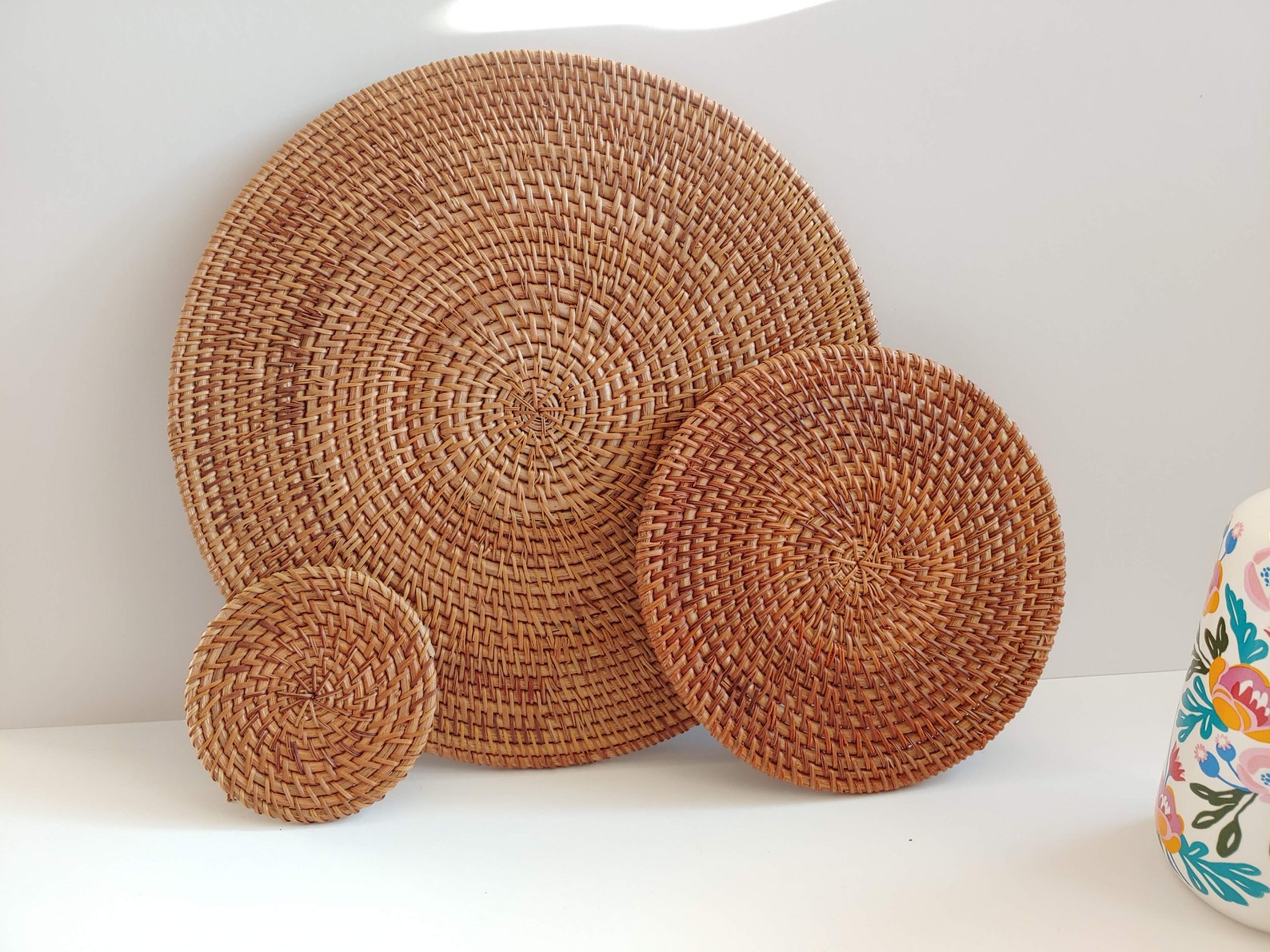 Round Rattan Dining Placemat, Wicker Straw Placemats, Rustic Decoration ...