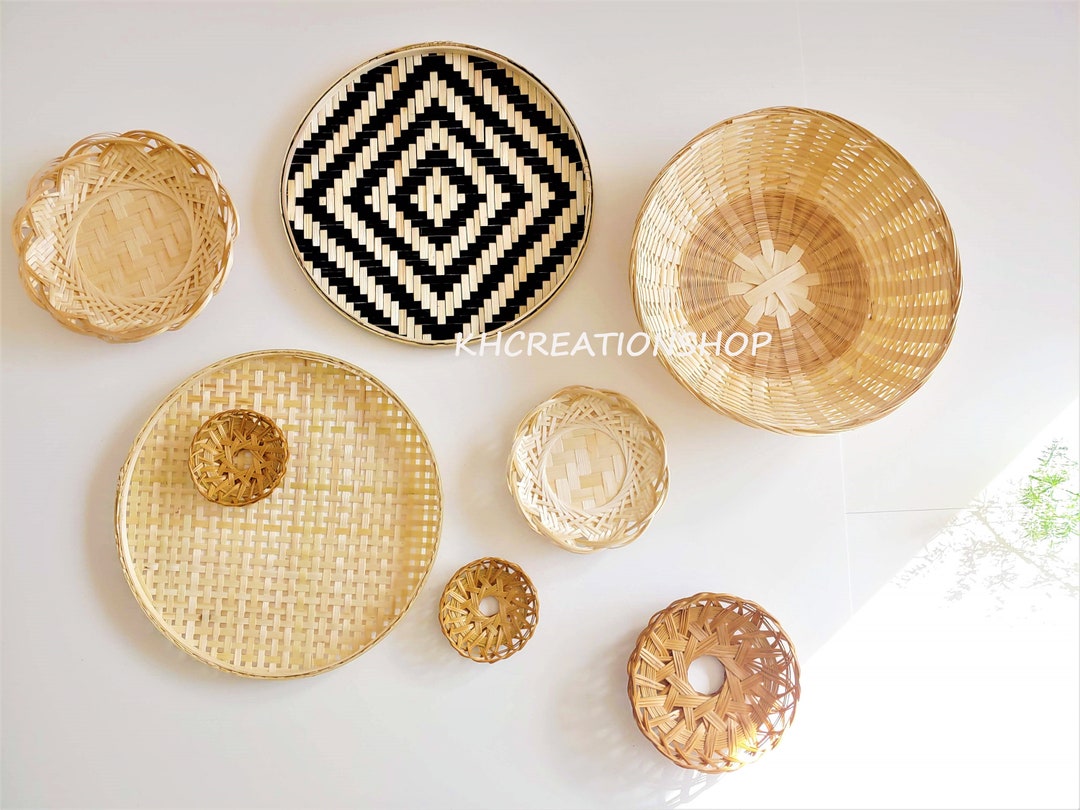 Boho Basket Set Wall Decor, Rattan Wall Decor, Wicker Wall Decor, Boho ...