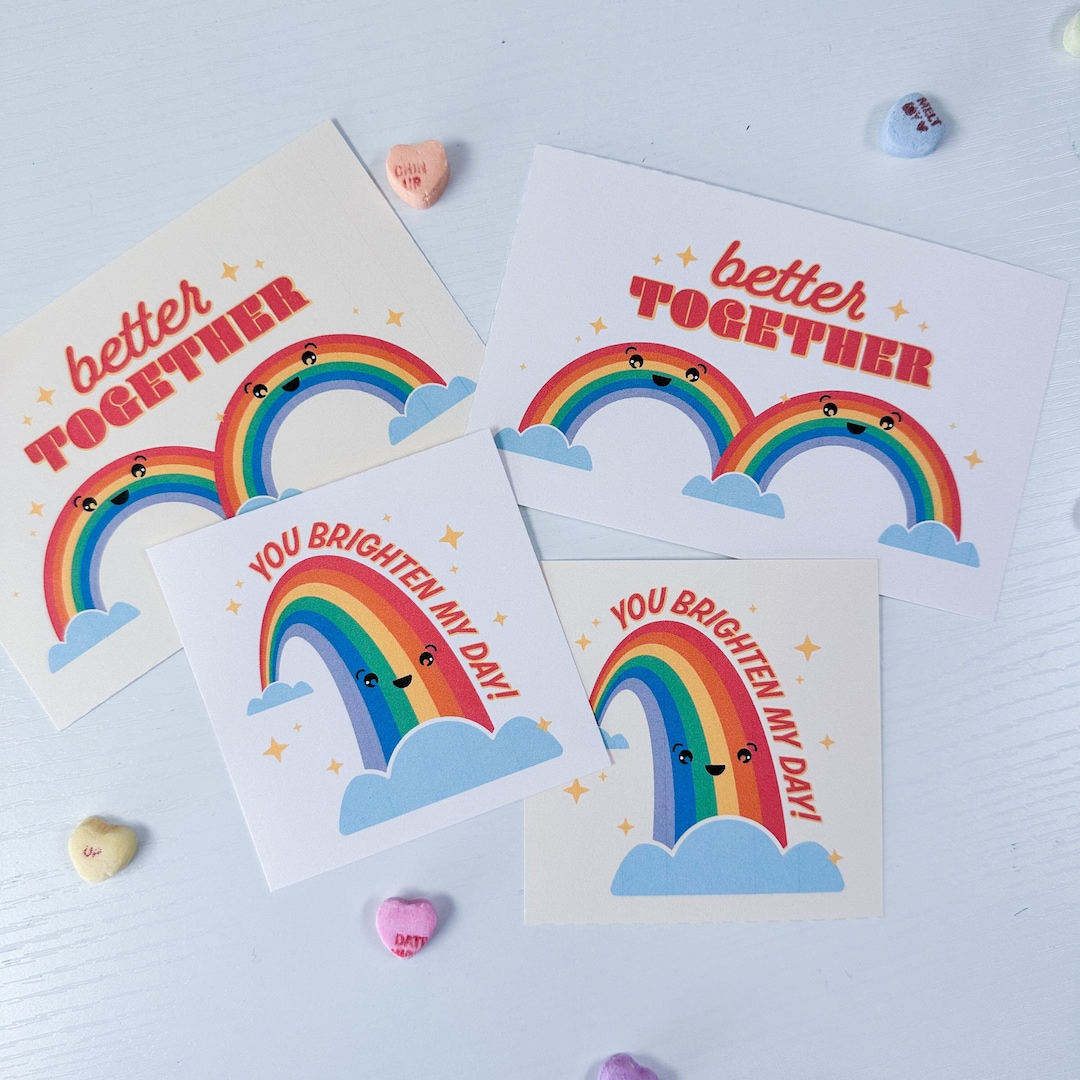 Printable Rainbow Valentine's Day Cards for Kids, Customizable and ...