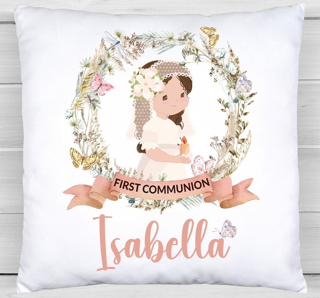 First Holy Communion Personalized Pillow, Communion Girl With Boho ...