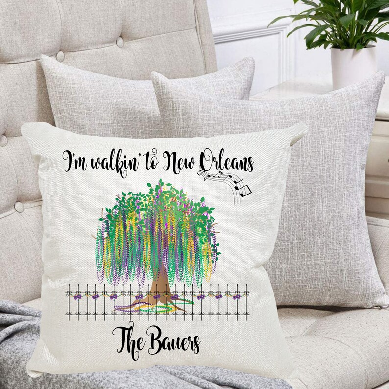 Mardi Gras Pillow, Tulane Bead Tree, Mardi Gras Decor, Personalized ...