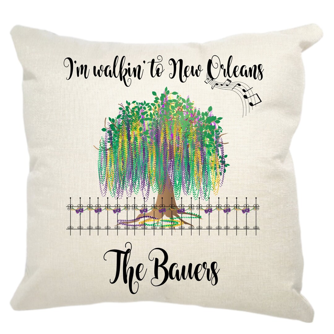 Mardi Gras Pillow, Tulane Bead Tree, Mardi Gras Decor, Personalized ...