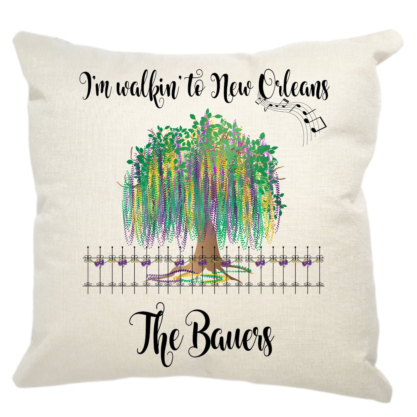 Mardi Gras Pillow, Tulane Bead Tree, Mardi Gras Decor, Personalized ...