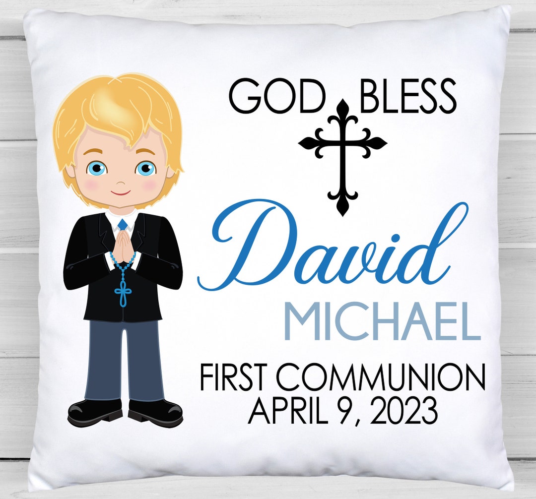First Holy Communion Gift, Personalized Pillow Religious Gift for Boy ...