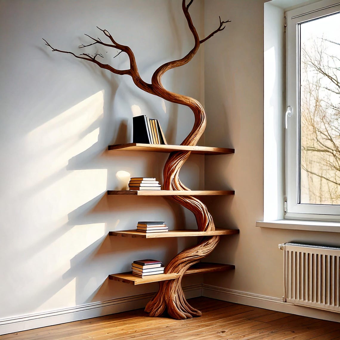 Floating Tree Branch Corner Shelf – Driftwood-inspired Wall Bookshelf ...