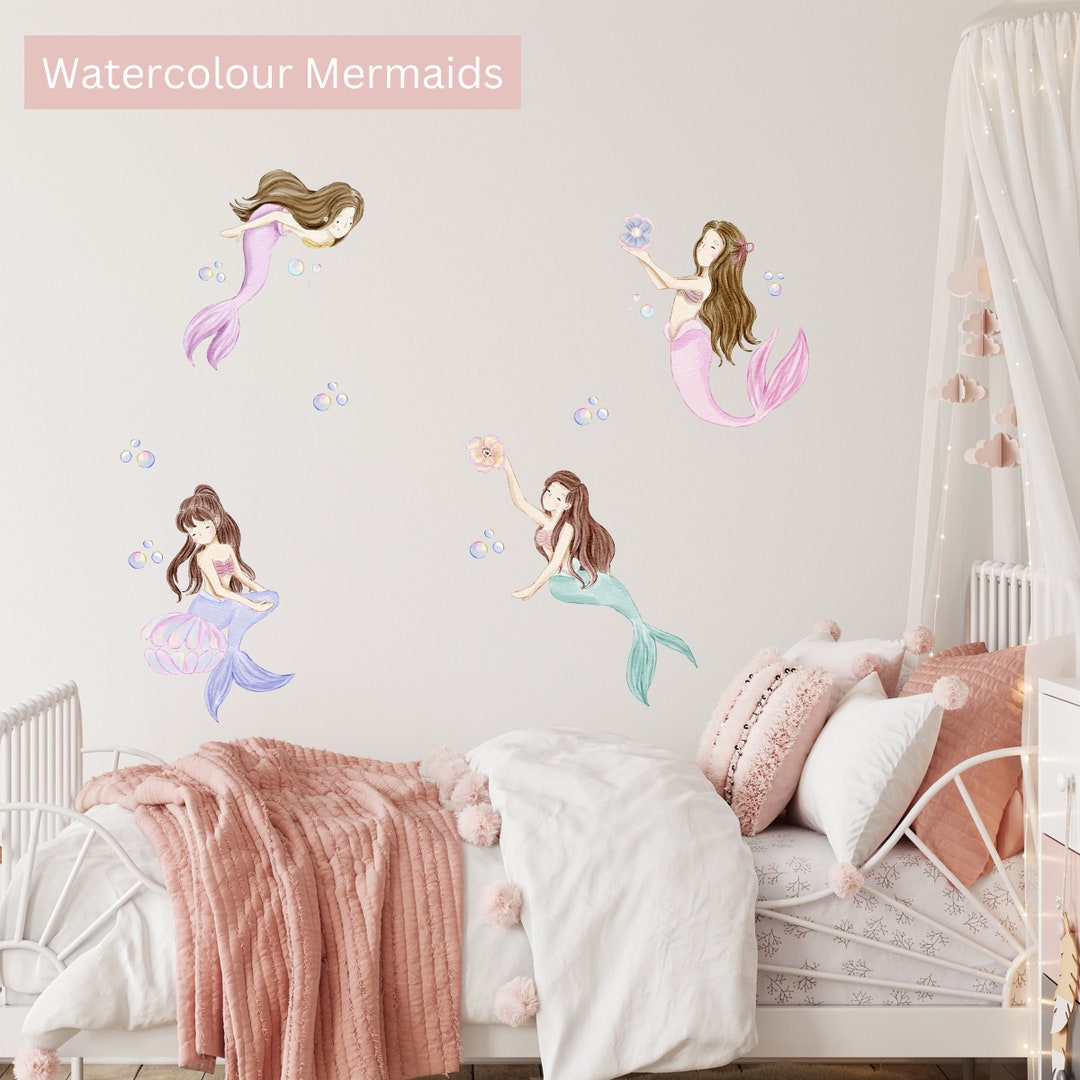 Watercolour Mermaids Decals, Mermaid Wall Decal, Fairy Wall Decal ...