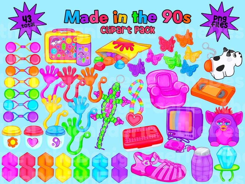 90s Nostalgia Clipart Bundle, 43 PNG Digital Drawings and Illustrations ...