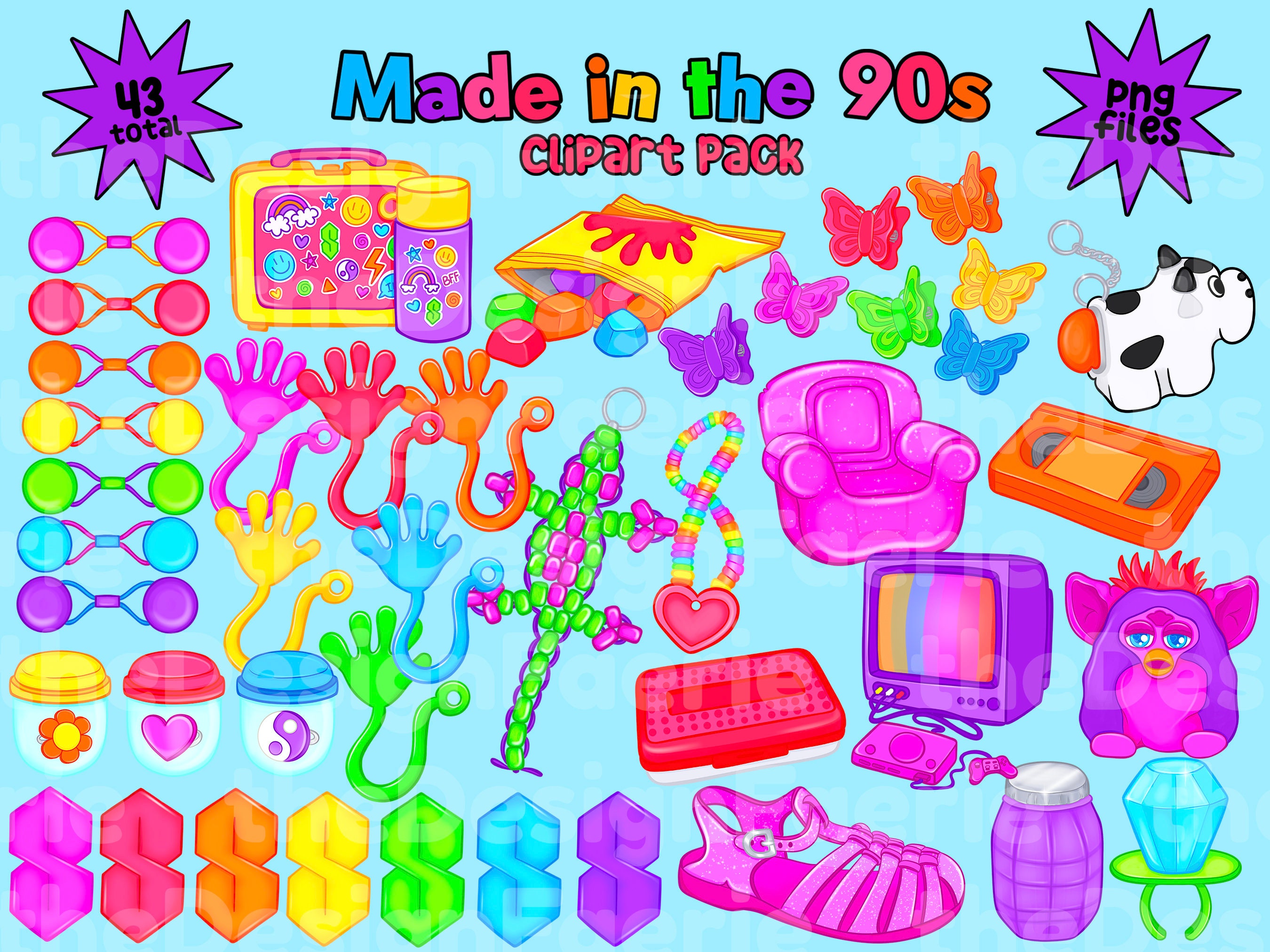 90s Nostalgia Clipart Bundle, 43 PNG Digital Drawings and Illustrations ...
