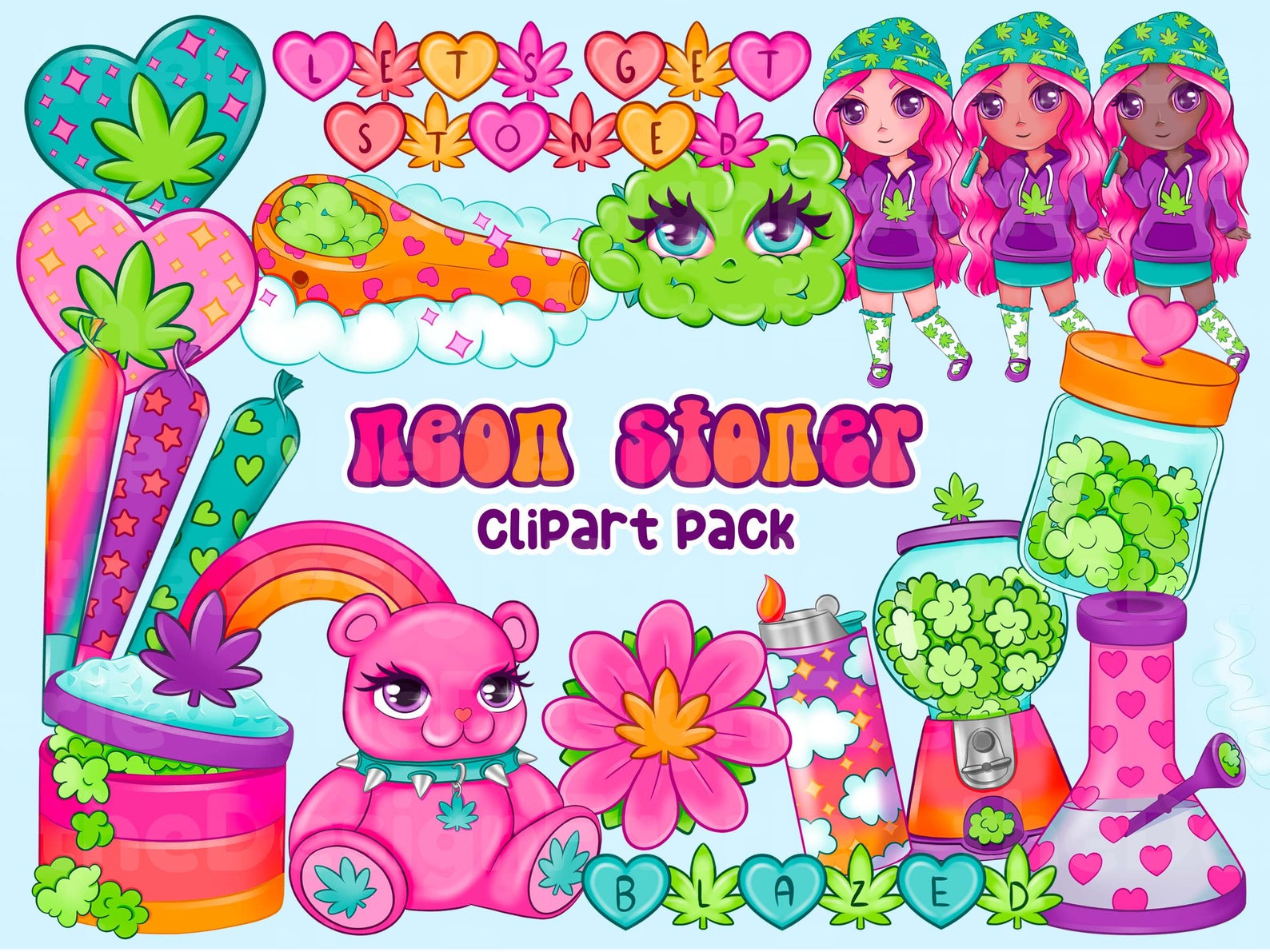 Neon Stoner Clipart Bundle 20 PNG Digital Drawings and - Etsy