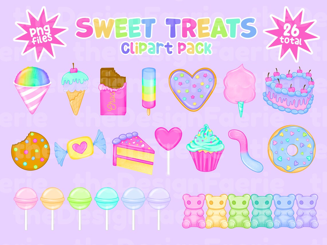 Sweet Treats Clipart Bundle, 26 PNG Digital Drawings and Illustrations ...