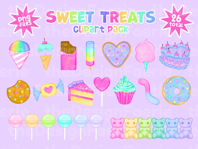 Sweet Treats Clipart Bundle, 26 PNG Digital Drawings and Illustrations ...