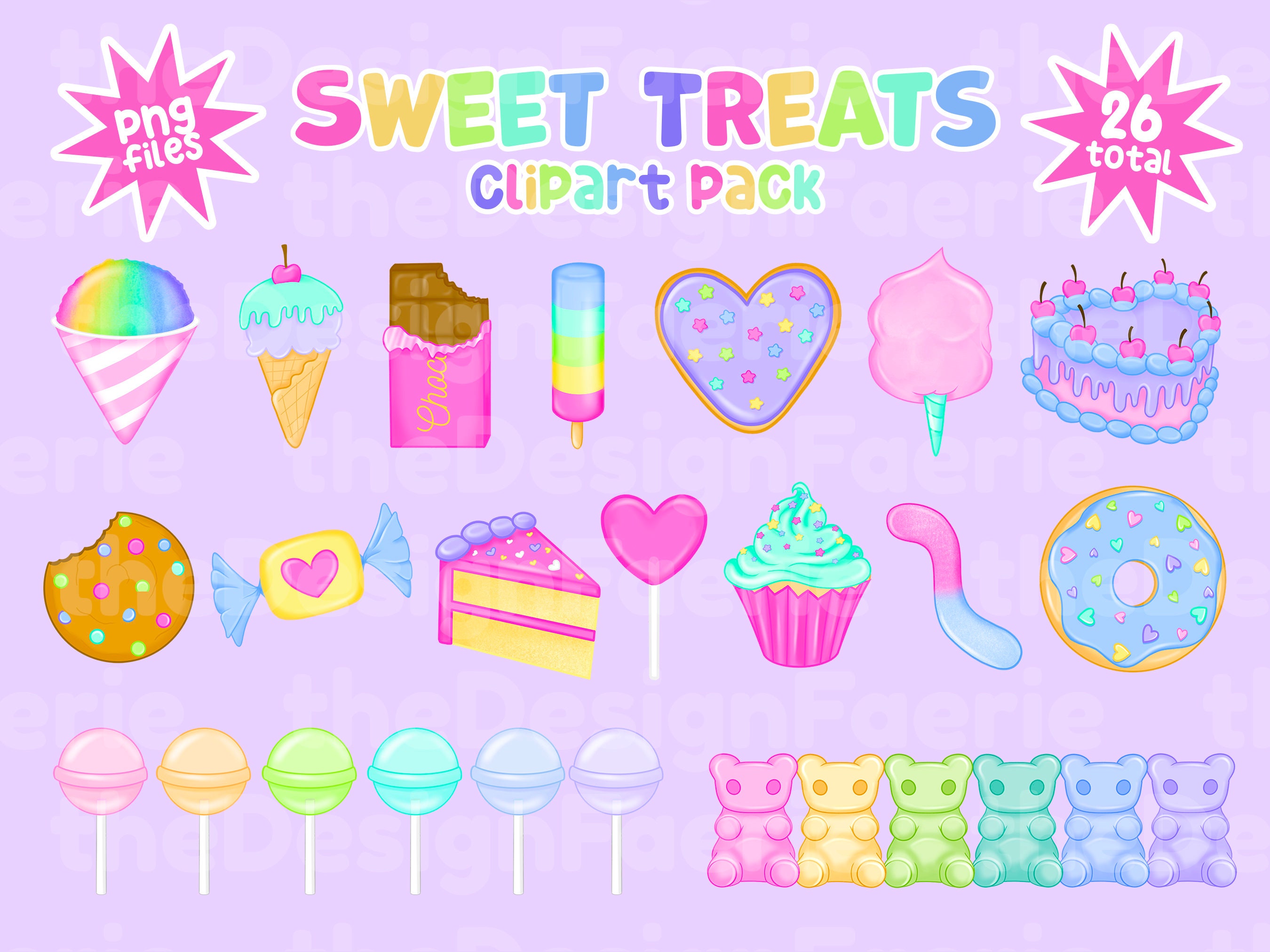 Sweet Treats Clipart Bundle, 26 PNG Digital Drawings and Illustrations ...