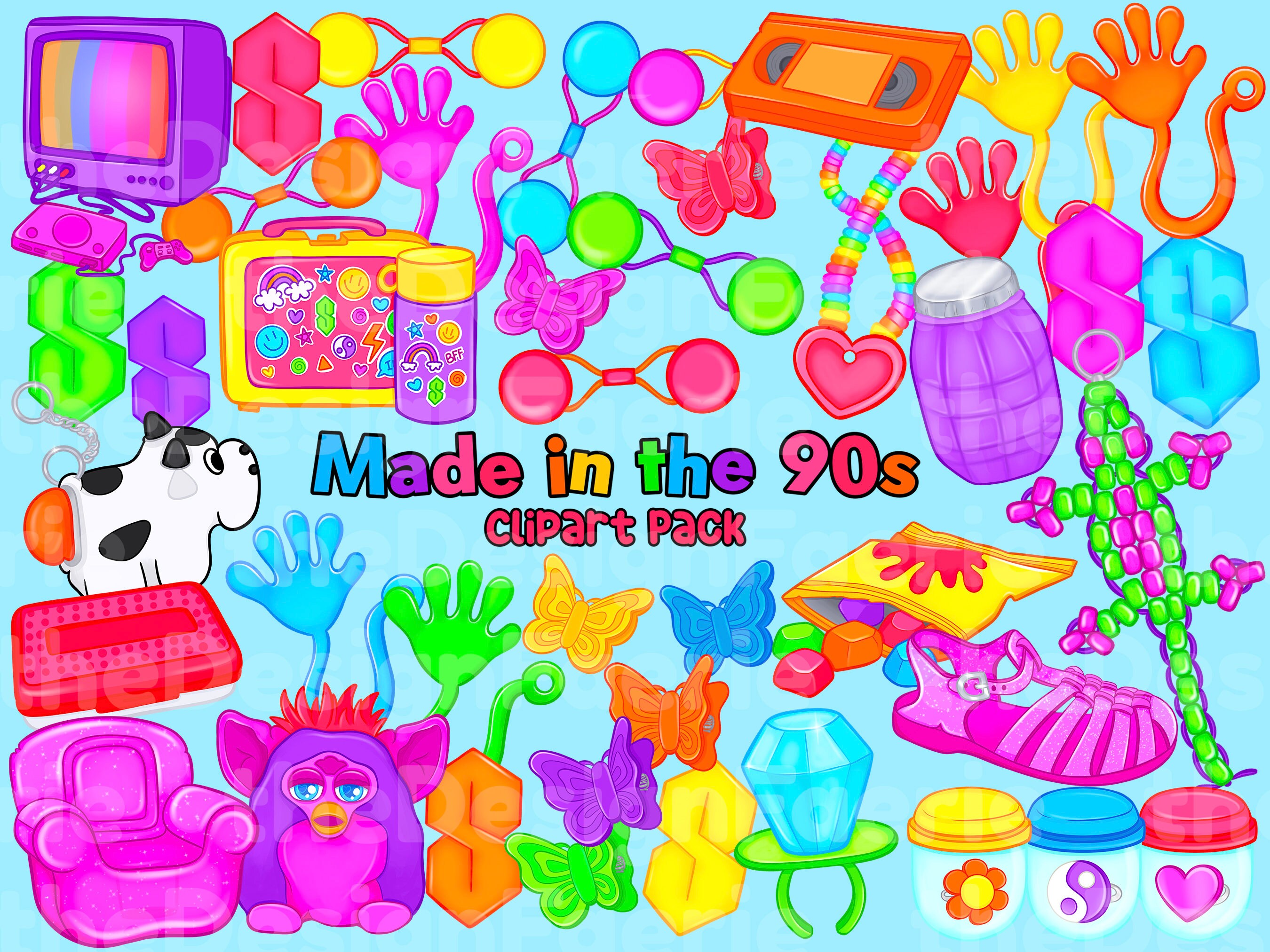 90s Nostalgia Clipart Bundle, 43 PNG Digital Drawings and Illustrations ...