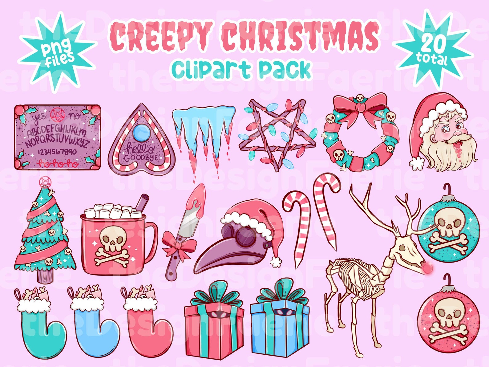 Creepy Christmas Clipart Bundle 20 PNG Digital Drawings and - Etsy