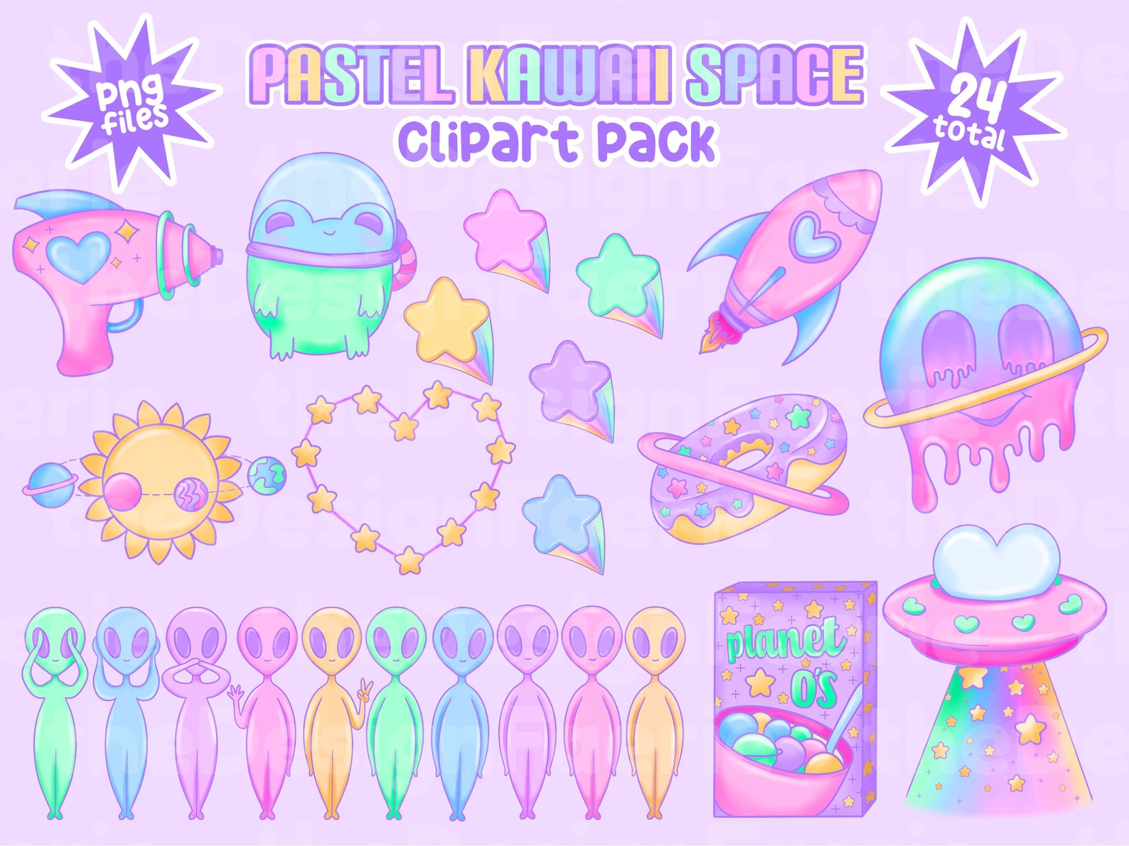 Pastel Kawaii Space Clipart Set 24 PNG Digital Drawings and - Etsy