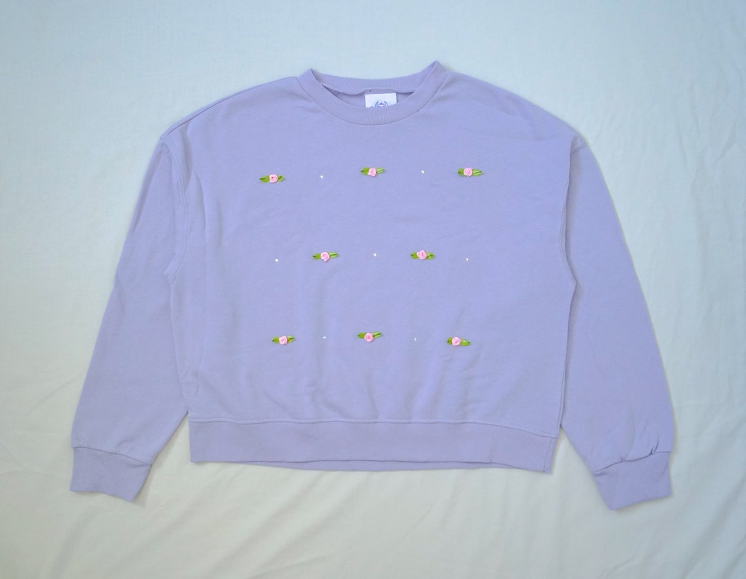 Pastel Purple Oversized Pullover Jumper Sweatshirt With Dainty Flower ...