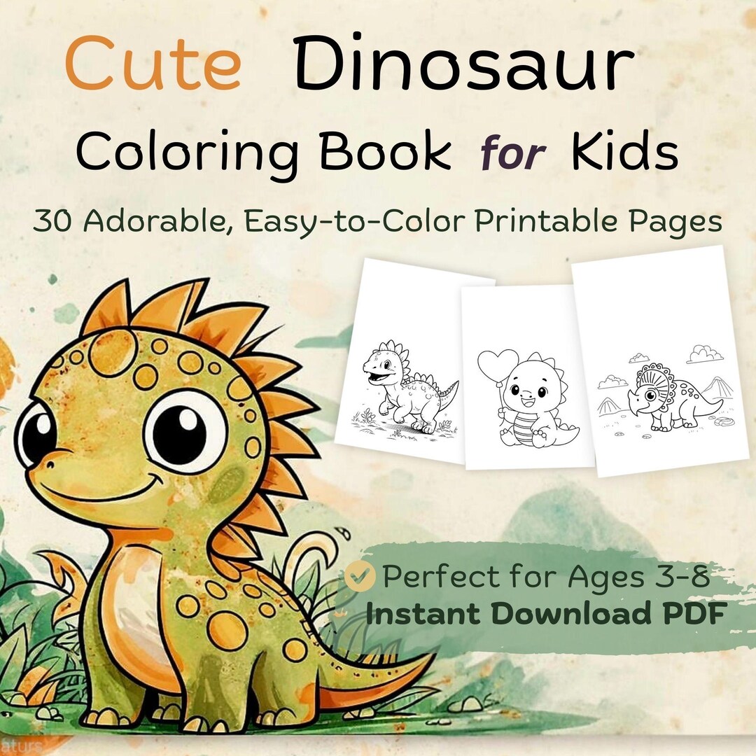 Dinosaur Coloring Book for Kids – 30 Cute Dino Coloring Pages Printable ...