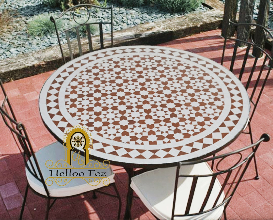 Personalizable Moroccan Mosaic Tile Table Round Mosaic Dining Table for ...