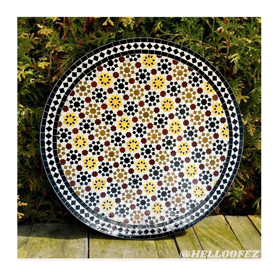 Personalizable Patio Dining Table Round Tile Top Table With a ...