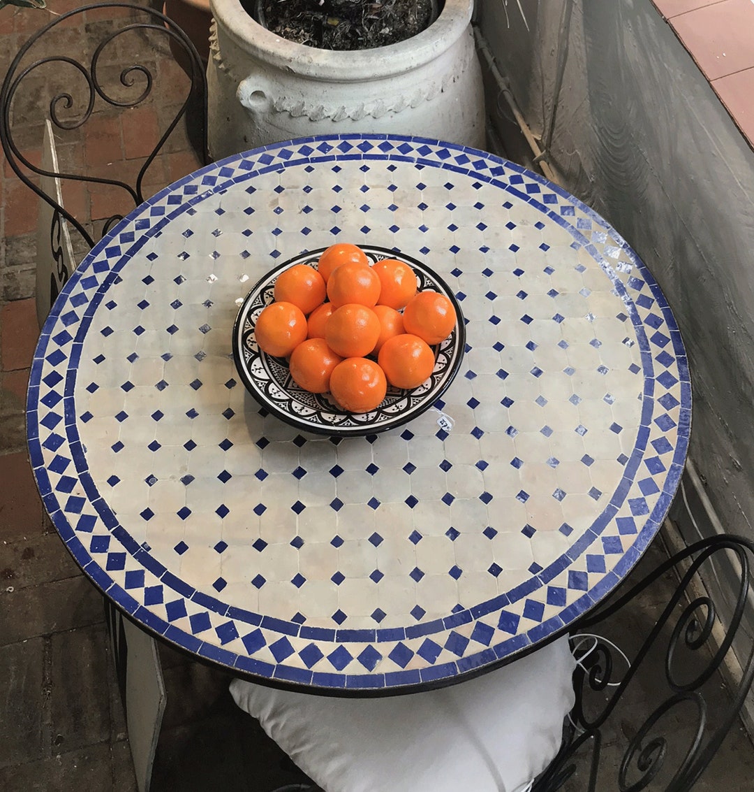 Round Tile Dining Table Moroccan Zellige Table Top With Metal Legs ...