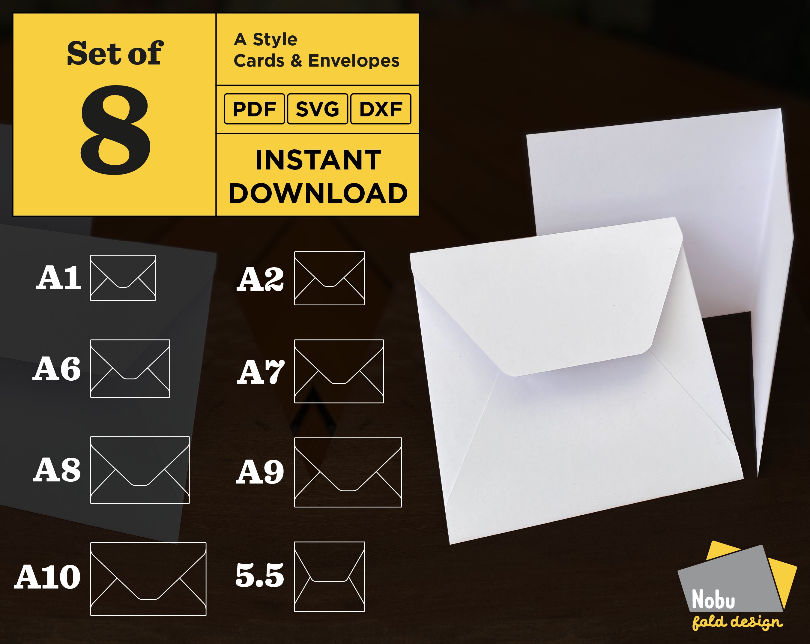 Set of 8 A-style Greeting Card & Envelope Templates / PDF, SVG, DXF ...