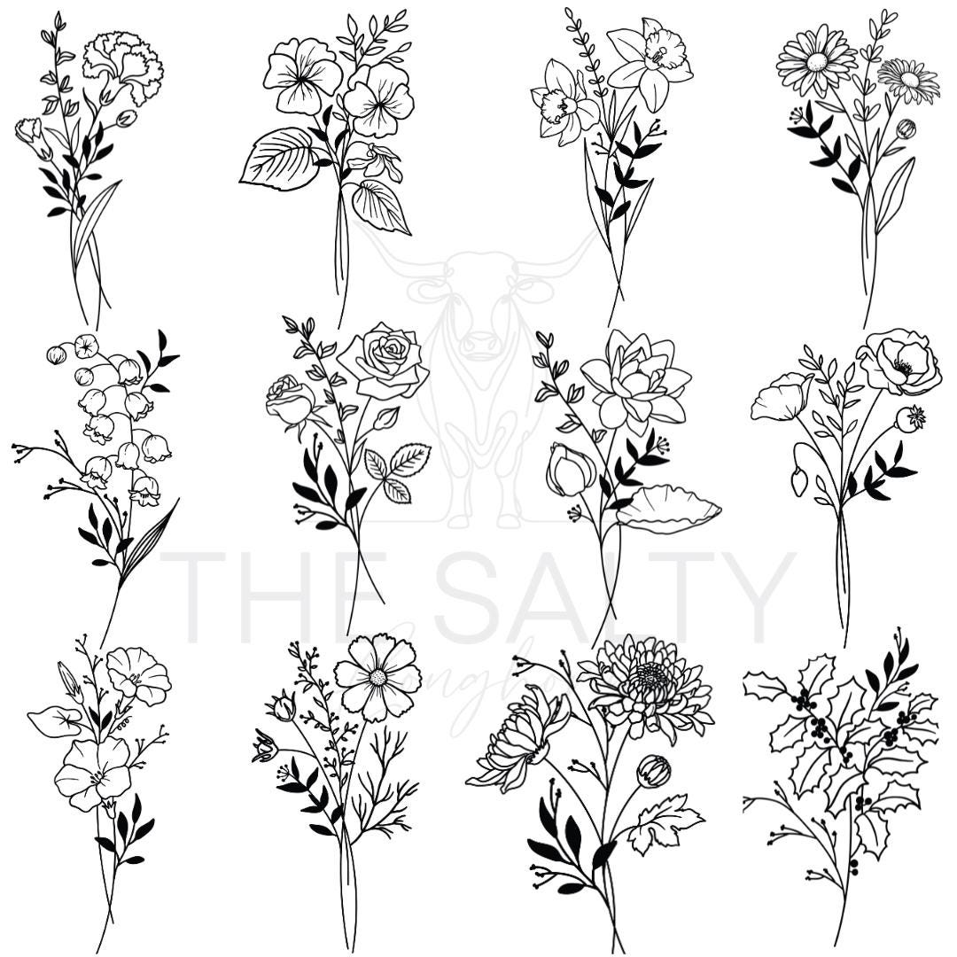 BIRTH MONTH FLOWERS Svg Png, Birth Month Flower Bouquet's Svg, Birth ...