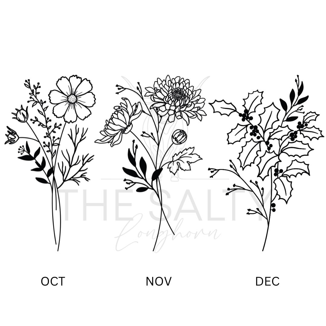 BIRTH MONTH FLOWERS Svg Png, Birth Month Flower Bouquet's Svg, Birth ...