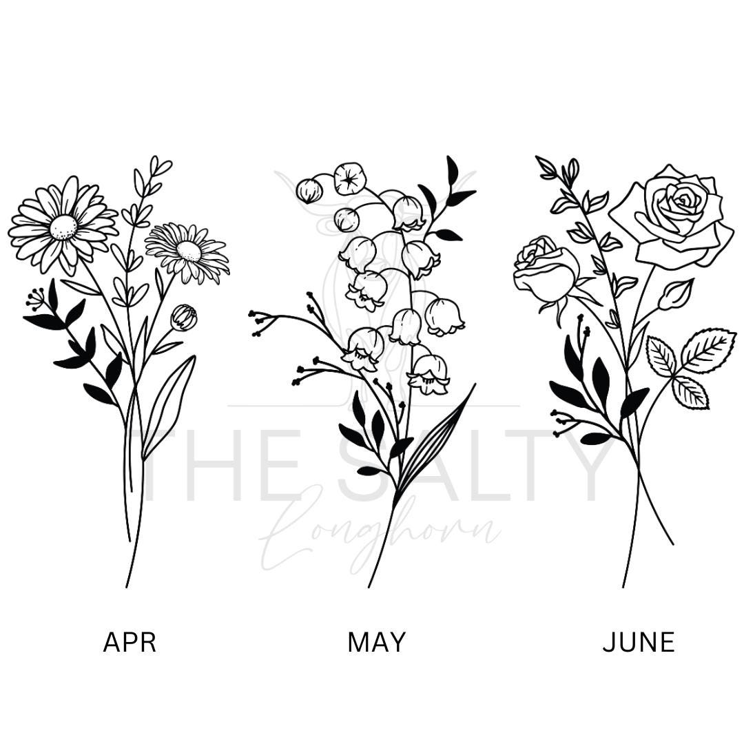 BIRTH MONTH FLOWERS Svg Png, Birth Month Flower Bouquet's Svg, Birth ...