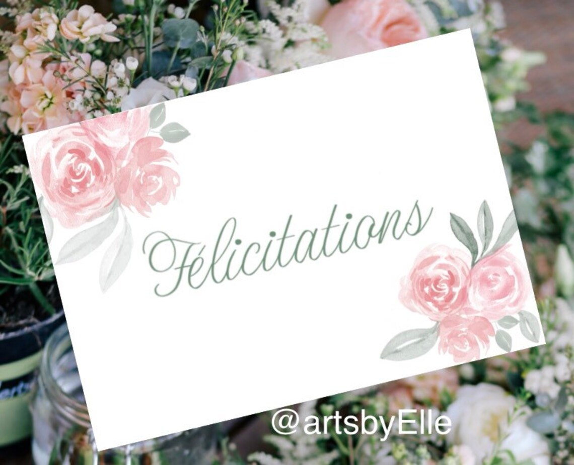 Félicitations Carte /fleurs Aquarelle congratulation french - Etsy