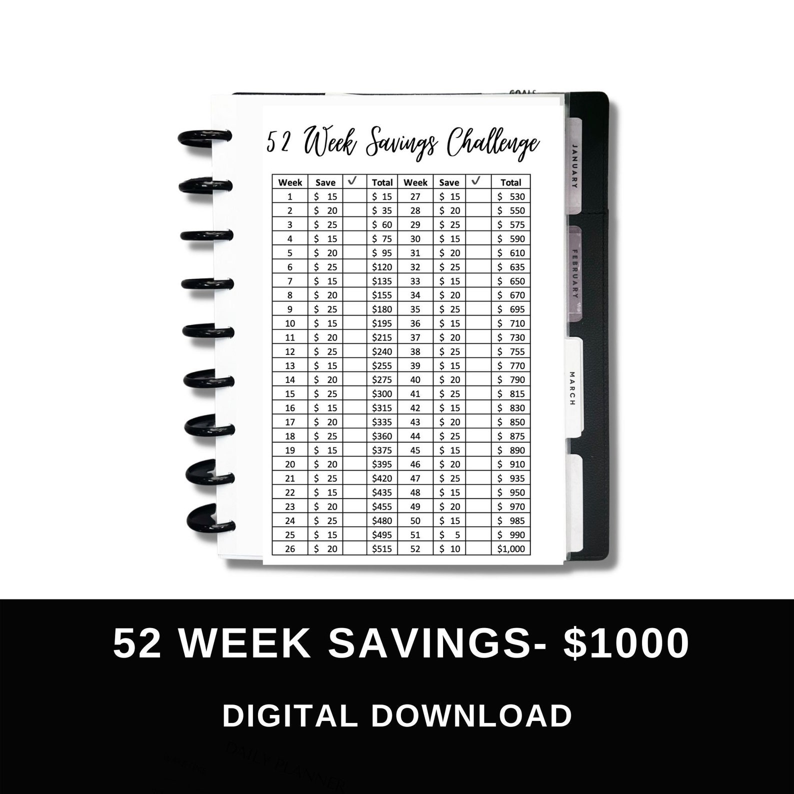 52 Week Savings Tracker 1000 - Etsy