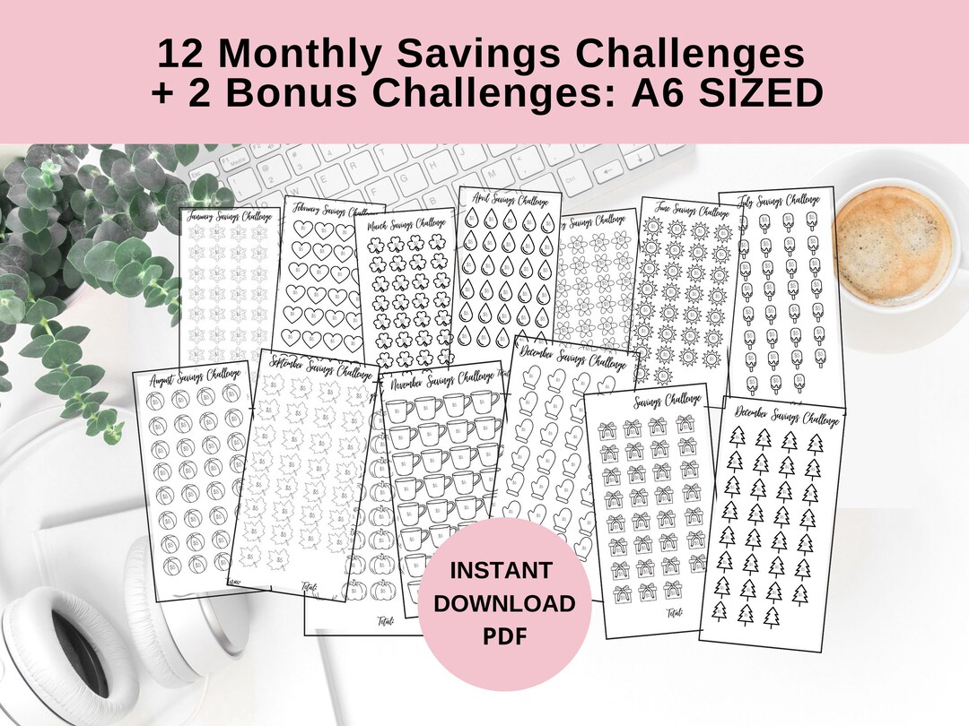Monthly Savings Challenges (12+2 Bonus) | A6 Size - Etsy