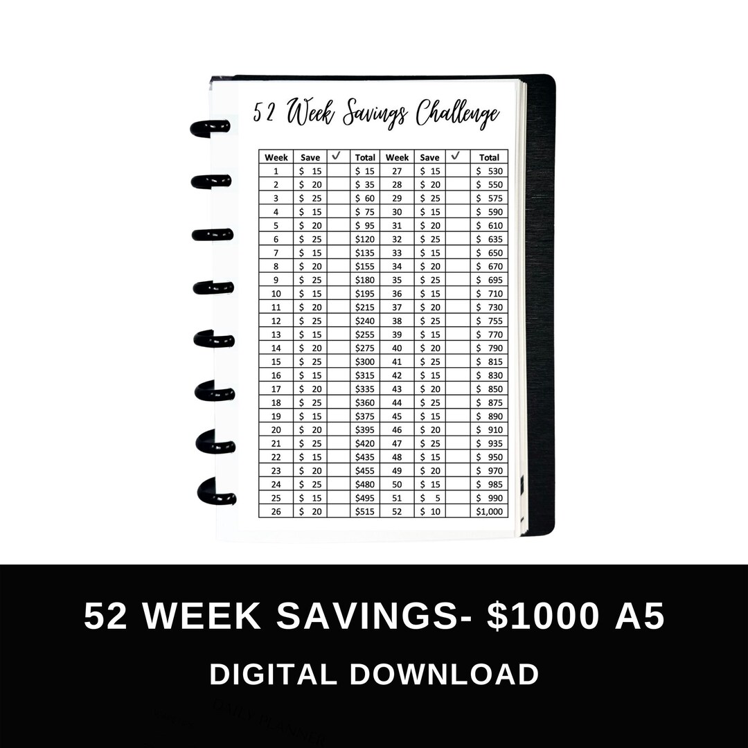52 Week Savings Tracker 1000 A5 Size - Etsy
