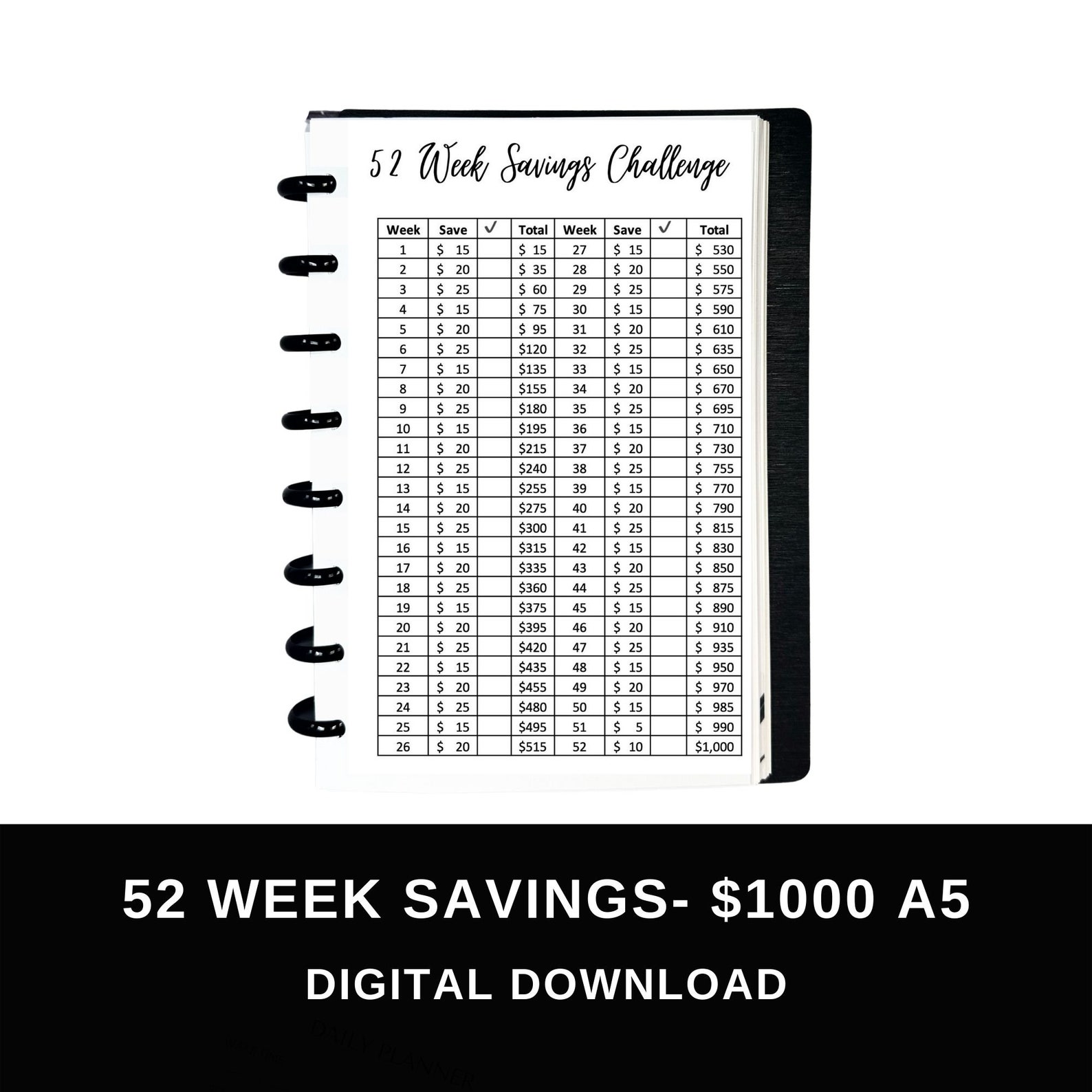 52 Week Savings Tracker 1000 A5 Size - Etsy